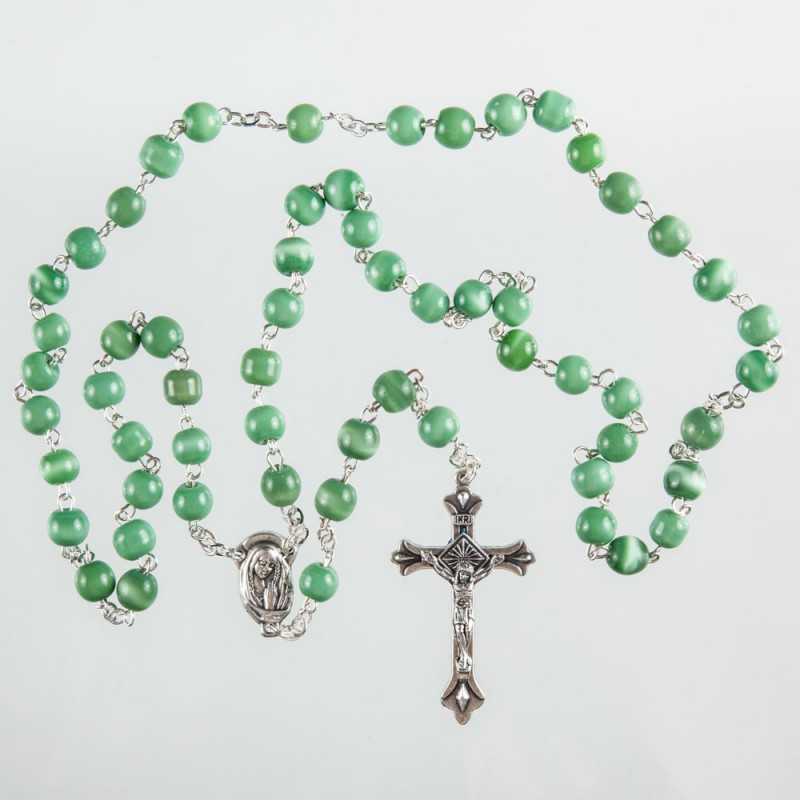 Green Glass Rosary Beads.Traditional Catholic Rosary Beads